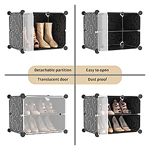 WEXCISE Portable Shoe Rack Organizer with Door, 48 Pairs Shoe Storage Cabinet Easy Assembly, Plastic Adjustable Shoe Organizer Stackable Detachable Free Standing Shoe Rack DIY Expandable 8 Tier Black