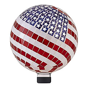Alpine Corporation 12" Tall Indoor/Outdoor Mosaic American Flag Gazing Globe Yard Art Decor