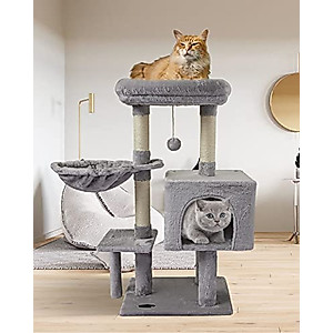 FISH&NAP US09H Cute Cat Tree Kitten Cat Tower for Indoor Cat Condo Sisal Scratching Posts with Jump Platform Cat Furniture Activity Center Play House Grey