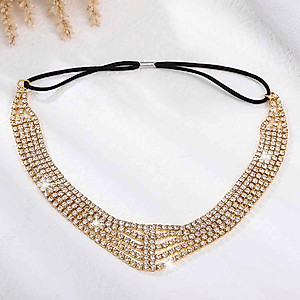 Aularso Gold Head Chain Rhinestone Head Jewelry Elastic Layered Headpiece Wedding Crystal Headbands Chain for Women (Gold)