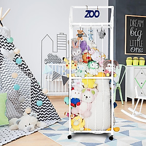 XMBecc Stuffed Animal Storage Zoo Stuffed Animal Holder Space Save Vertical Stuffed Animals Storage PVC with Elastic Band and Net for Playroom Birthday Gift for Bedroom（white）