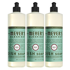 Mrs. Meyer's Liquid Dish Soap, Biodegradable Formula, Basil, 16 fl. oz - Pack of 3