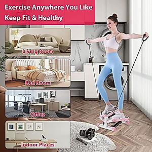 Kweetle Steppers for Exercise, Mini Stair Stepper with Resistance Bands & Mat, Stepper Machine 330lbs Bearing Capacity with LCD Display for Home Office Workout Training, Pink