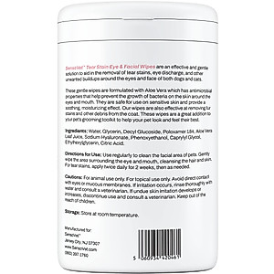 SensoVet Tear Stain Remover Eye Wipes for Dogs & Cats, Cleans Eye Boogers and Gunk Discharge, Facial Cleansing with Aloe Vera (Fragrance Free)
