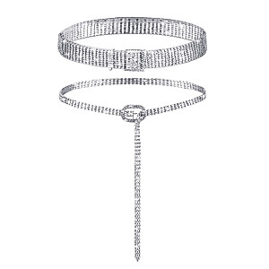 Geyoga 2 Pieces Women Rhinestone Belt for Dress Crystal Diamond Waist Belt Shiny Rhinestone Wide Waist Belt Ladies Belt (Silver,Medium, Fit Waist Size 27-34 Inch)