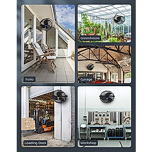 iLiving 18" Wall Mounted Variable Speed Indoor/Outdoor Weatherproof Fan, Industrial grade for Patio, Greenhouse, Garage, Workshop, and Loading Dock, 6360 CFM, Black