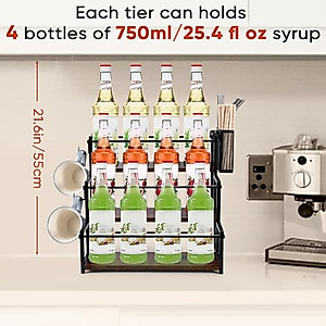 GADFISH Coffee Syrup Rack Organizer, 3 Tier Syrup Bottle Holder Stand for Coffee Bar, 12 Bottles Storage Shelves for Syrup, Wine, Dressing for Kitchen Coffee Station Countertop Tabletop Wine Rack