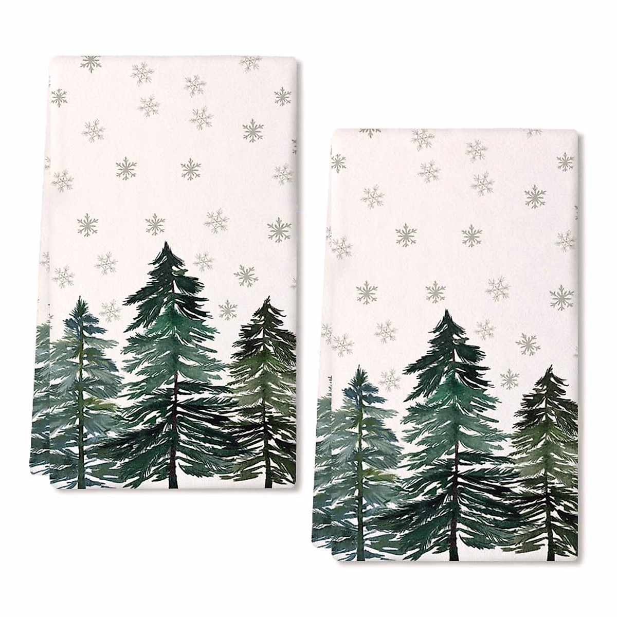 ARKENY Christmas Kitchen Towels Set of 2,Green Xmas Tree Snowflake Dish Towels 18x26 Inch Drying Dishcloth,Farmhouse Nobel Home Decoration AD140