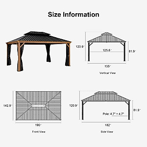 PURPLE LEAF 12' X 16' Outdoor Hardtop Gazebo for Patio Galvanized Steel Double Roof Permanent Canopy Aluminum Frame pavilion Gazebo with Netting