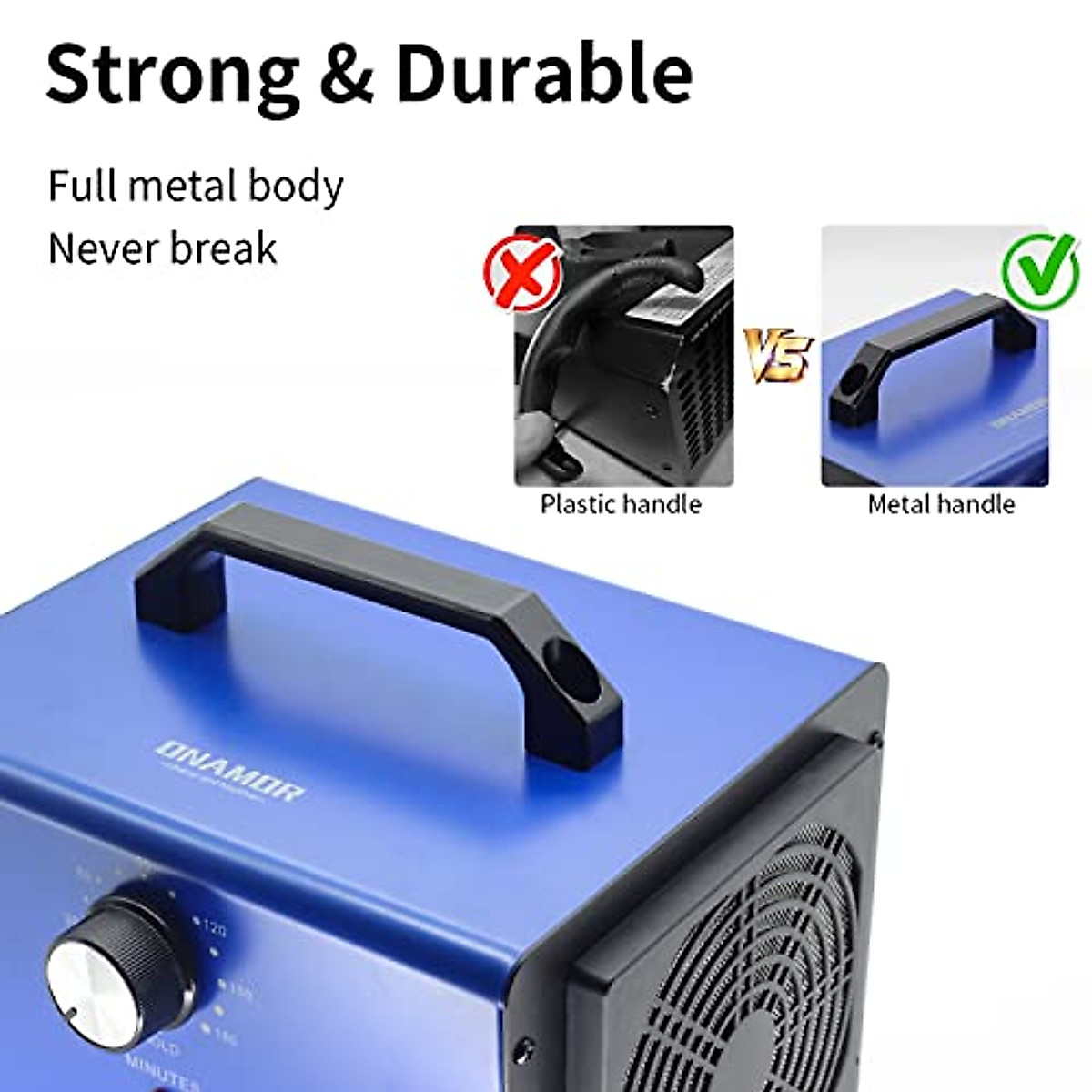 ONAMOR Ozone Generator 20000 mg/h - High Capacity Ozone Machine Eliminating Odors Area up to 4000 Square Feet, Ozone Generators for Home, Basement, Smoke, and Pet Room. (All Metallic Blue)