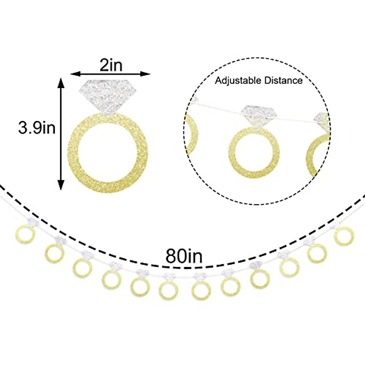 Bachelorette Party Banner - Glitter Gold and Silver Diamond Ring Banner, Engagement Party Decorations, Bride to Be Decorations , Bridal Shower Decorations