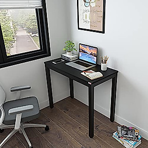 Need Small Laptop Desk for Small Space Computer Table (Black Walnut Color Desktop & Black Steel Frame) 36" Length Narrow Desk Study Table AC3CB(9045)
