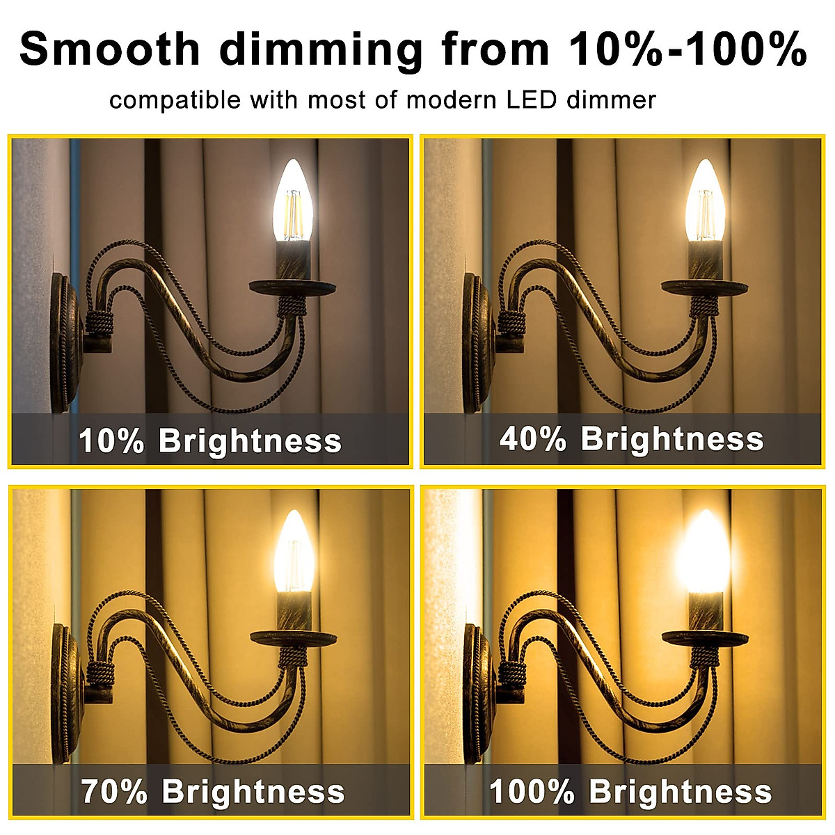 truestory B10 LED Candelabra Light Bulb,E12 Base 5W Equivalent 50W, Warm White 2700K, Filament Clear Glass, Dimmable, Pack of 6