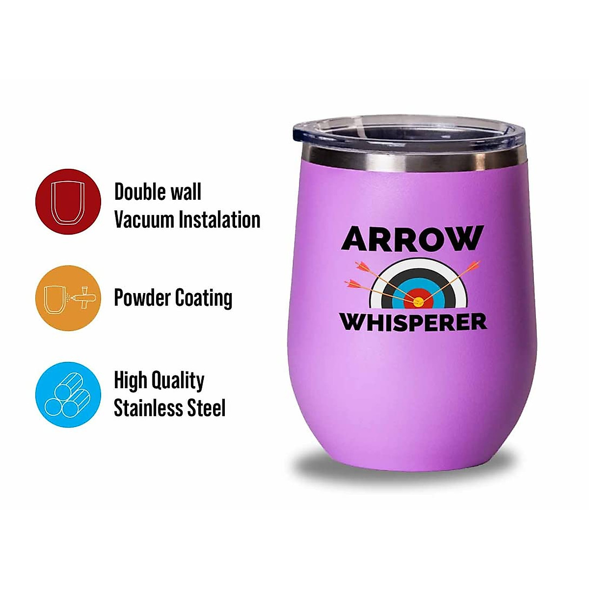 Archery Pink Wine Tumbler 12oz - Arrow Whisperer - Archery Trainer Bowfishing Deer Shooting Target Shot