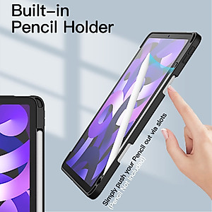 JETech Case for iPad Air 11-Inch M2 (2024), iPad Air 5/4 (2022/2020 5th/4th 10.9-Inch) with Pencil Holder, Clear Transparent Back Slim Stand Shockproof Tablet Cover, Auto Wake/Sleep (Black)