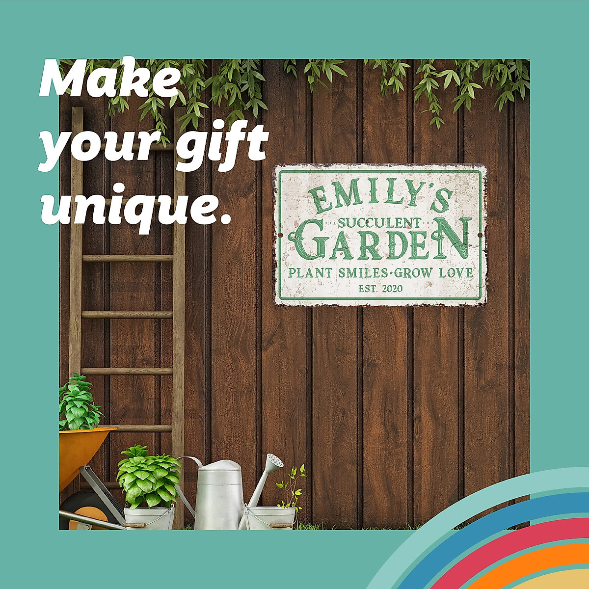 Personalized Vintage Distressed Look Succulent Garden Metal Room Sign (8x12 Inches)