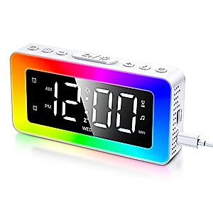 Umedo Alarm Clock for Bedrooms Dual Alarm Clocks 8 RGB Night Lights, 3 Mode Mirror Clock, USB Port, 8 White Noise, 7 Wake-Up Sounds, 16 Level Volume, 0%-100% Dimmable, Bedside Clock for Kids & Adult