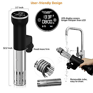 Sous Vide Machine Wi-Fi, Immersion Circulator Precise Cooker, Sous Vide Kit with 30 Vacuum Seal Bags, Vacuum Pump, Cookbook, Accurate Temperature & Timer, 1000W, IPX7 Waterproof, Cattleman Cuisine