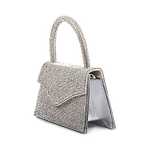 Steve Madden Women's Steve Madden AMINA Rhinestone Mini Top Handle, Silver, One Size US