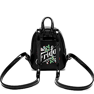 Trendeology Authentic Baby Frida Cartoon Cactus Flower Theme Front Pocket Leather Backpack (Mini Size Baby Frida Cartoon- Black/Black)