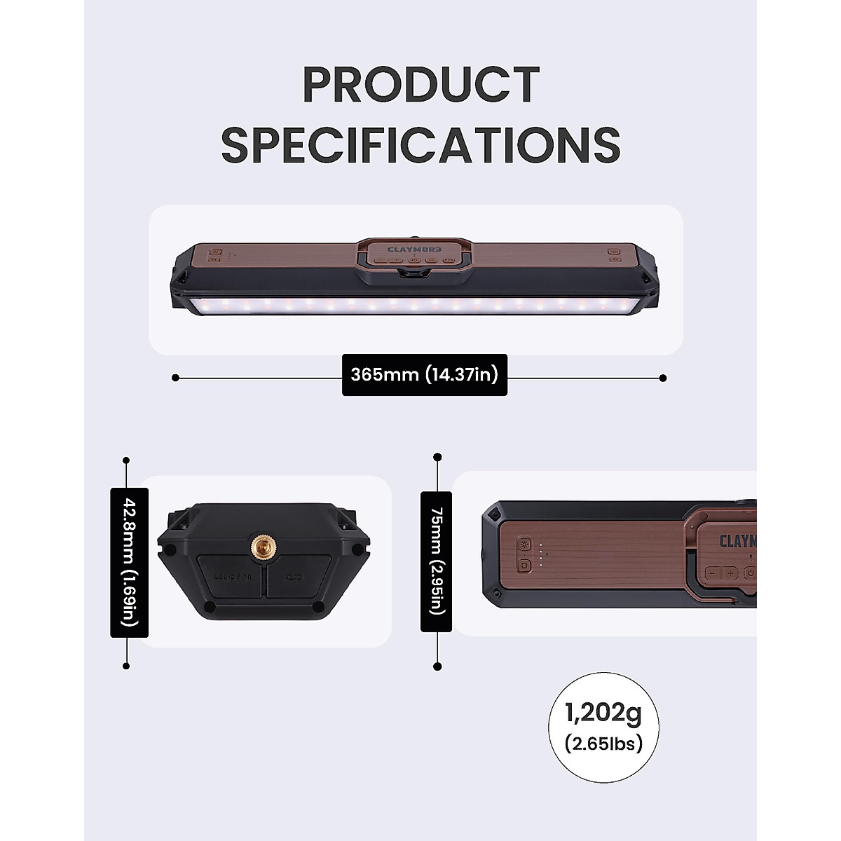 Claymore 3Face Pro X (Black) - Rechargeable Surface Area Light, 5 Light Modes 39,200mAh, Lasting Battery. Camping, Outdoor Events.
