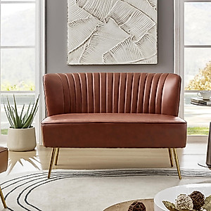 HULALA HOME Contemporary Loveseat Sofa with Metal Legs, Upholstered PU Faux Leather 2-Seat Small Couch, Armless Love Seats Chairs for Bedroom, Living Room, Office, Apartment, Small Space/Black