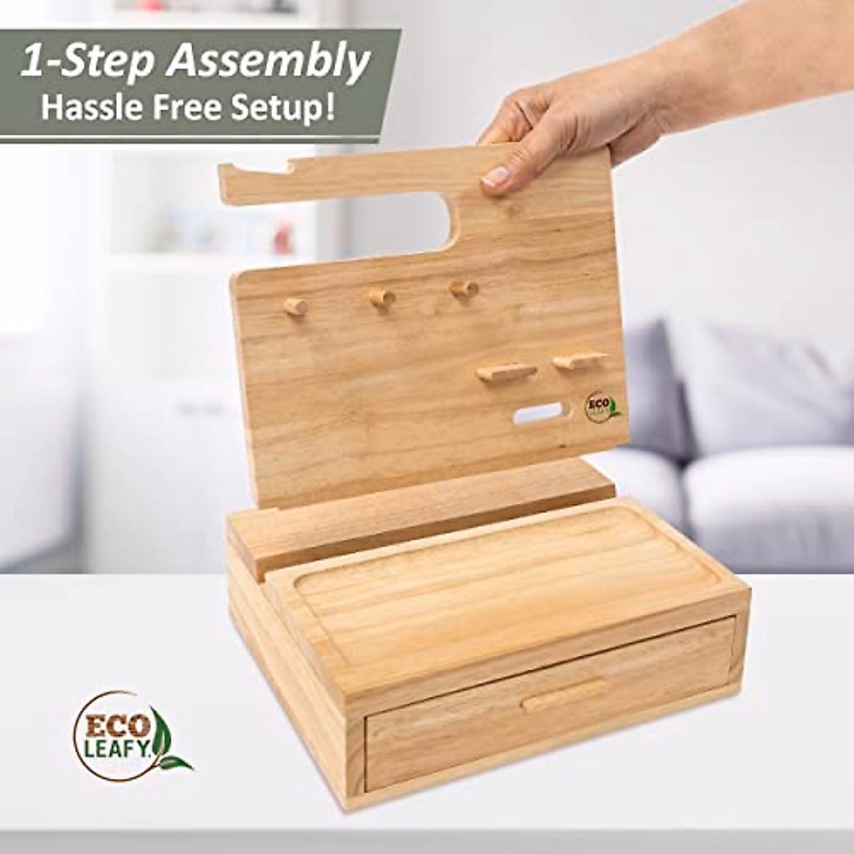 EcoLeafy Dot Nightstand Organizer- Docking Station for Men- Cool Mens Birthday Gifts- Gifts for Guys- Bedside Table Organizer, Wallet and Key Organizer for Cellphone, Watch, and Mens Accessories