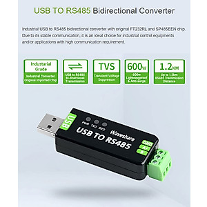 2PCS Waveshare Industrial USB to RS485 Converter with Original FT232RL and SP485EEN Embedded Protection Circuits for Industrial Control Equipments and/or Applications