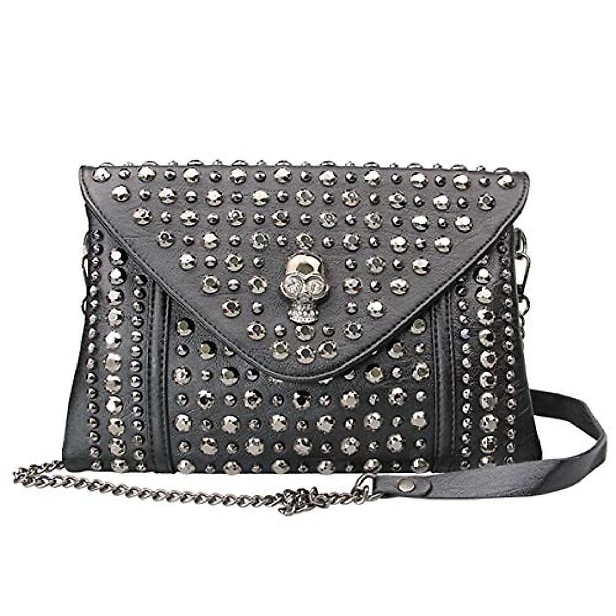 FiveloveTwo Women Rivet Chain Handbag Purse Clutch Small PU Leather Satchel Shoulder Tote Top-handle Bag Black