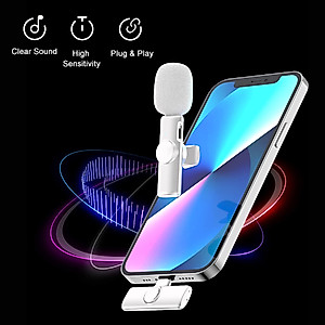 Oakaylif Wireless Microphones, Lavalier Microphone for Smartphone Plug-Play Recording Microphones Automatic Noise Reduction for Smartphone, Laptop, Vlog, Tiktok, Facebook, YouTube - White