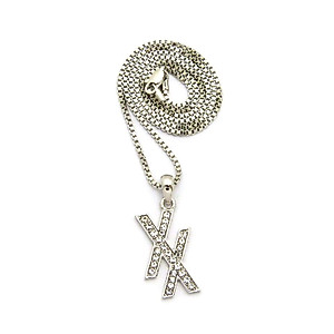 BLINGFACTORY WHITE GOLD PT ICED MGK XX PENDANT & 2mm 18" 20" 24" BOX CHAIN HIP HOP NECKLACE (18" CHAIN)