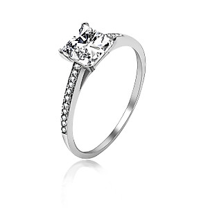 Uloveido 2g 6mm Princess Cut Clear Cubic Zirconia CZ Halo Sterling Silver 925 Engagement Wedding Ring Size 6 LJ078