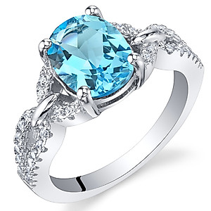 PEORA Swiss Blue Topaz Forever Ring for Women 925 Sterling Silver, Natural Gemstone Birthstone, 2.25 Carats Oval Shape 9x7mm, Size 7