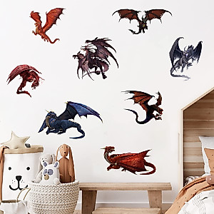 WOYINIS 8 Big 3D Dragon Wall Stickers Ancient Dragons Legend Story Wall Decals Art Peel & Stick Removable Livingroom Kids Room Playroom Library Nursery Classroom Wall Decor