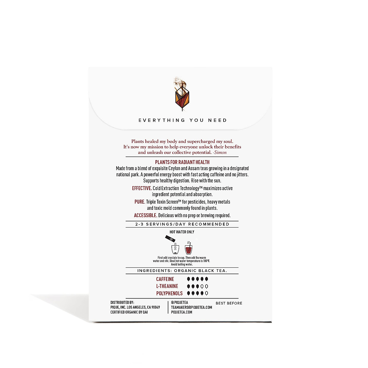 Pique Organic English Breakfast Tea Crystals - Caffeinated Black Tea for Energy, Prebiotic Polyphenols Support Healthy Digestion, Immunity - 14 Single Serve Sticks (Pack of 1)