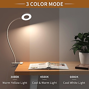 iZELL Reading Light, USB Clamp Lamp for Child Reading Book in Bed at Night, LED Small Desk Lamp with Adjustable Gooseneck Clip on Beside Table for Studying Working Drafting Sewing - 15.8‘’ White