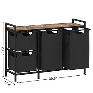 Yifeel Laundry Hamper with shelf, Laundry Baske 3 Section, Laundry room organization, Laundry Sorter with Pull-out 4 clothes bags(All 148L), Bedroom, Bathroom and Dorm, Rustic Brown and Black JLH002SR