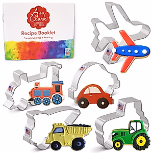 Transportation and Vehicles Cookie Cutters 5-Pc. Set Made in USA by Ann Clark, Tractor, Train, Dump Truck, Airplane, Car