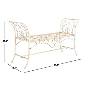 Safavieh PAT5016A Collection Arona Antique Wrought Iron 51" Outdoor Garden Bench, Distressed White