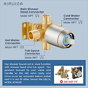 Airuida Wall Mount Kitchen Sink Faucet with Sprayer Brushed Nickel Wall Mounted Kitchen Faucet Shower Faucet Set with 8 Inch Rainfall Round Showerhead and Tub Spout Bathtub Faucet Kit Shower Tub Fauce