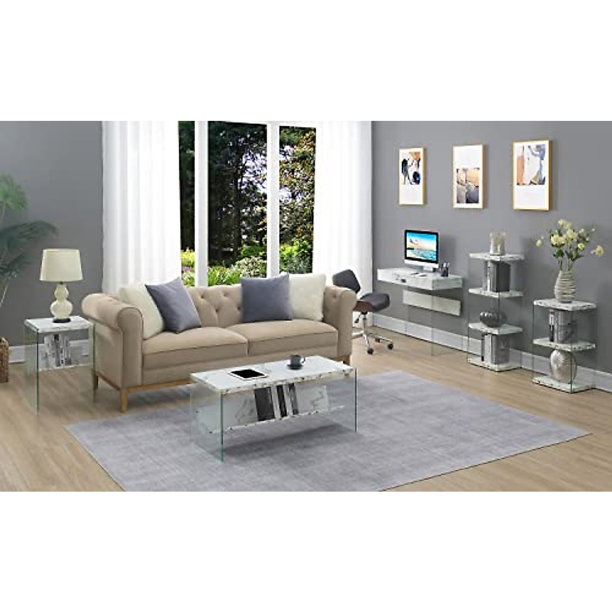 Convenience Concepts SoHo End Table, Faux White Marble, 15.75 in x 16.5 in x 23.75 in