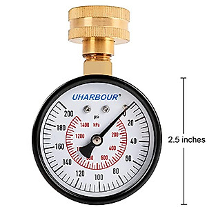 UHARBOUR Water Pressure Gauge 200psi, 2-1/2" Dial,Steel case, Brass Inside Construction, Standard Female 3/4"NPT Rear Connection for Garden Hose Thread.…
