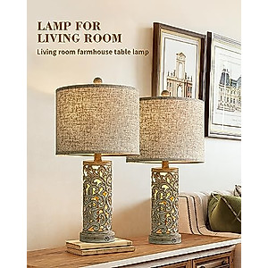 OYEARS 3-Way Dimmable 22'' USB A+C Touch Control Table Lamp Set of 2 with Nightlight for Living Room Bedroom Farmhouse Bedside Nightstand Lamps (2 Bulbs and 2 Built-in LED Beads Included)