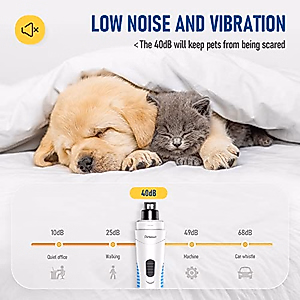 Peteast Electric Dog Nail Grinder Professional, Upgraded Type C W LED Lighting, Quiet Painless Safe Smooth Paw Grooming, Powerful 7 Speeds Clipper Trimmer (White)