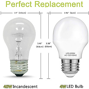 WELLHOME A15 LED Bulbs, 40W Eqv. E26 Base Bulb， 4W, Soft White 3000K, for Home & Ceiling Fans，Non-Dimmable，6-Pack.