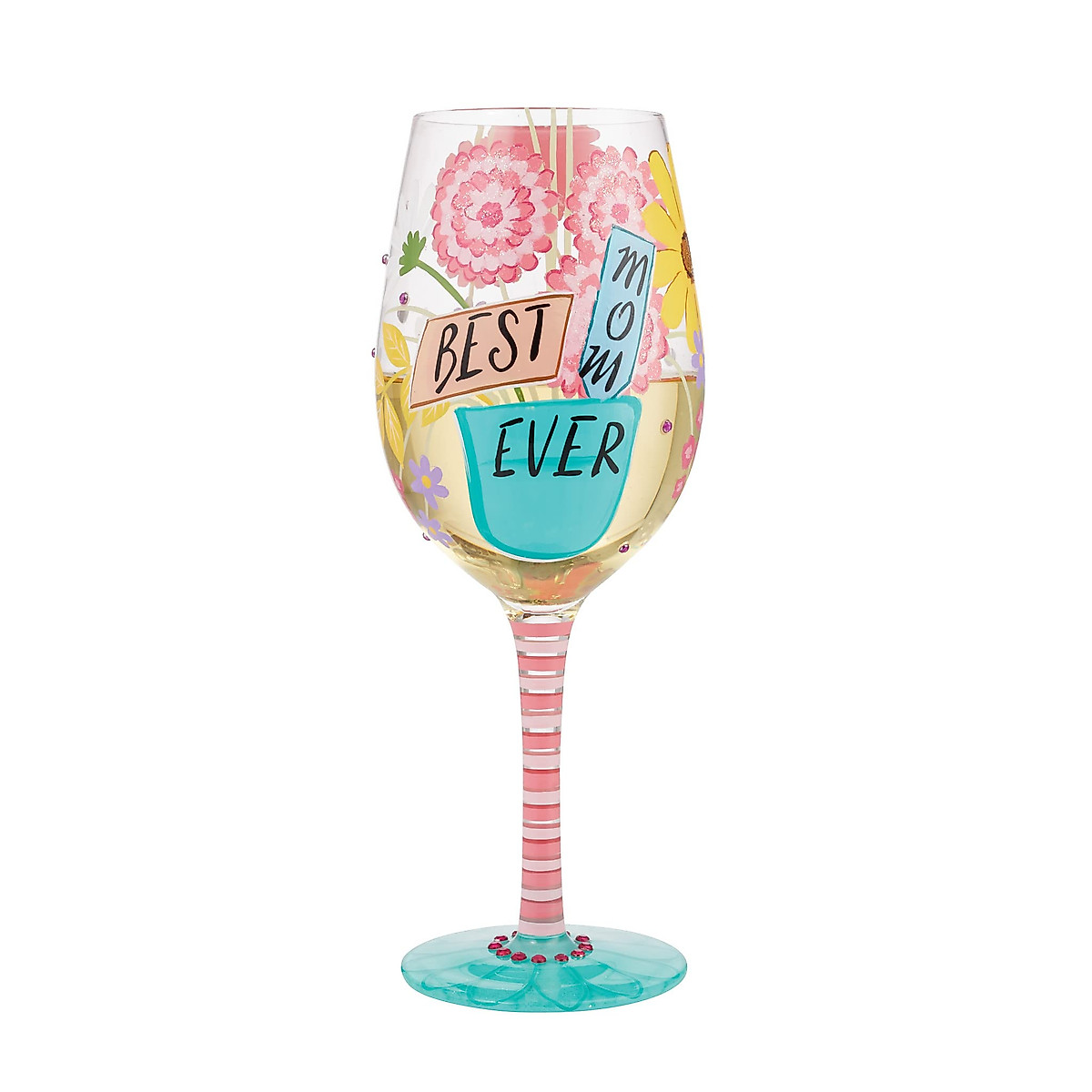 Enesco Designs by Lolita Best Mom Ever Hand-Painted Artisan Wine Glass, 15 Ounce, Multicolor