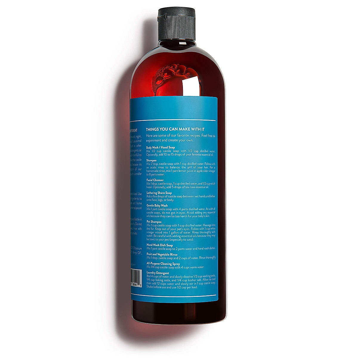 Cove Castile Soap Unscented - 1 Liter / 33.8 fl oz - Organic Argan, Jojoba, and Hemp Oils
