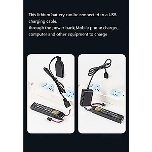 30C 11.1v lipo Battery Airsoft T Plug Connector with USB Charger T Plug to Mini Tamiya Cable Compatible with Airsoft Gel Water Bead Blaster Rechargeable Batteries Gel Blaster Accessories 2 Pack