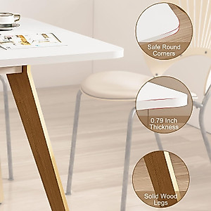 Comfy to go 47.2" Dining Table for 4-6 Person - Rectangular Kitchen Table with Soild Wood Legs Mid Century Modern Table for Dinning Room, Kitchen, Living Room (White)