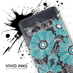 DesignSkinz Bright Blue Accented Flower Illustration Protective Vinyl Decal Wrap Skin Cover Compatible with The Samsung Galaxy S20 (Screen Trim & Back Glass Skin)